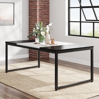 6 Person Modern Dining Table, Rectangular Kitchen Table with Metal ...