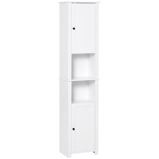 Tall Bathroom Storage Cabinet, Freestanding Linen Tower with 2-Tier ...