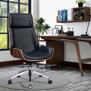 Grondin Mid-Century Modern Genuine Leather Office Chair, Adjustable ...