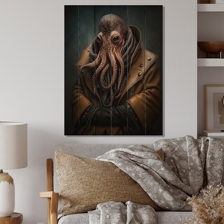 Designart 'Anthropomorphic Of Octopus Portrait I' Animal Octopus Wood ...