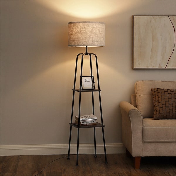 Shelf Floor Lamp Modern Black Standing Wood Storage Lamp - 1 - Bed Bath ...