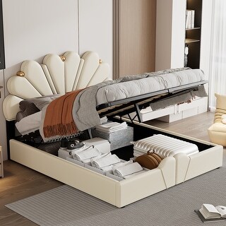 Queen Size Petal Shaped Storage Bed with Hydraulic Storage System - Bed ...