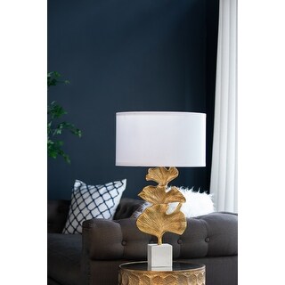 A&B Home Ginkgo Leaf Table Lamp with Marble Base and Drum Shade - Bed Bath & Beyond - 41295995