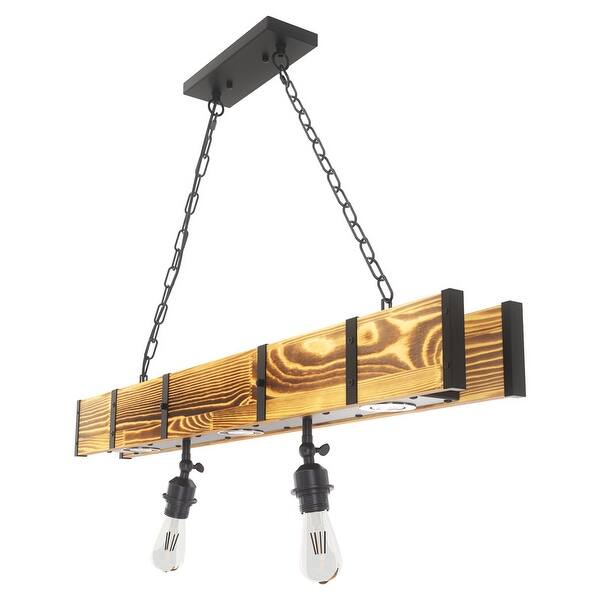 5-Light Rectangular Black Wood Industrial Vintage Rustic Linear ...