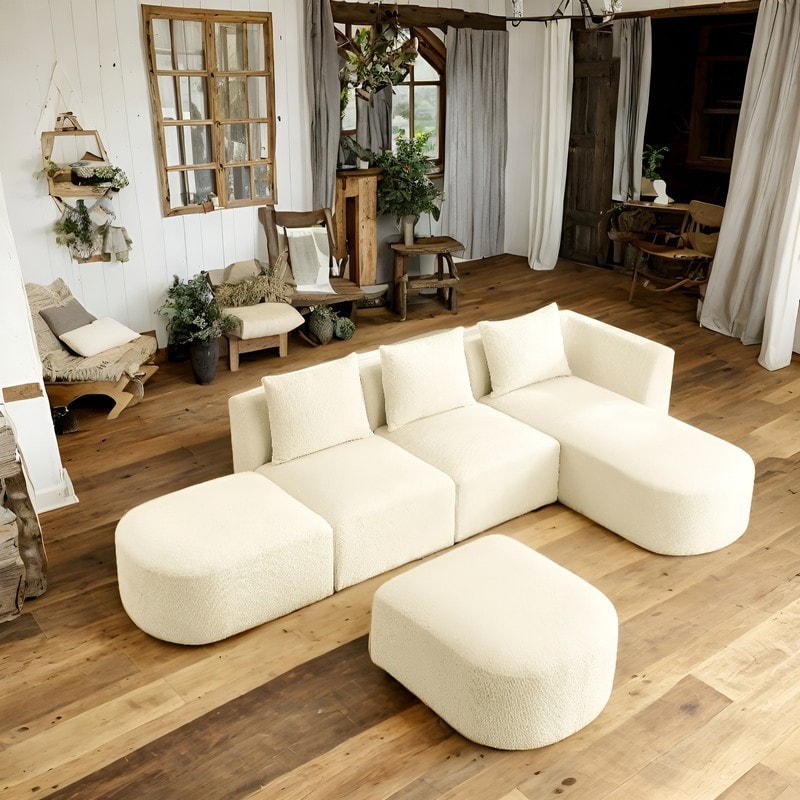 2 Piece Classic Combination L-Shape Modular Sofa, Beige - Bed Bath ...