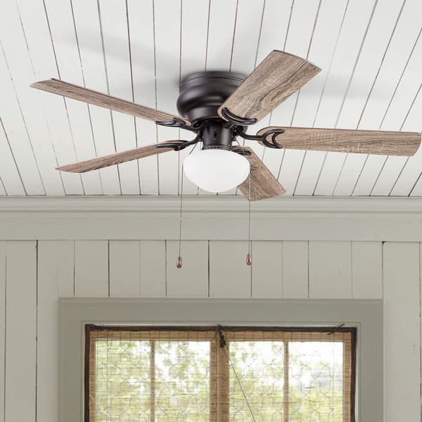 44 Inch Traditional Flush Mount Indoor LED Ceiling Fan with Light, Pull ...