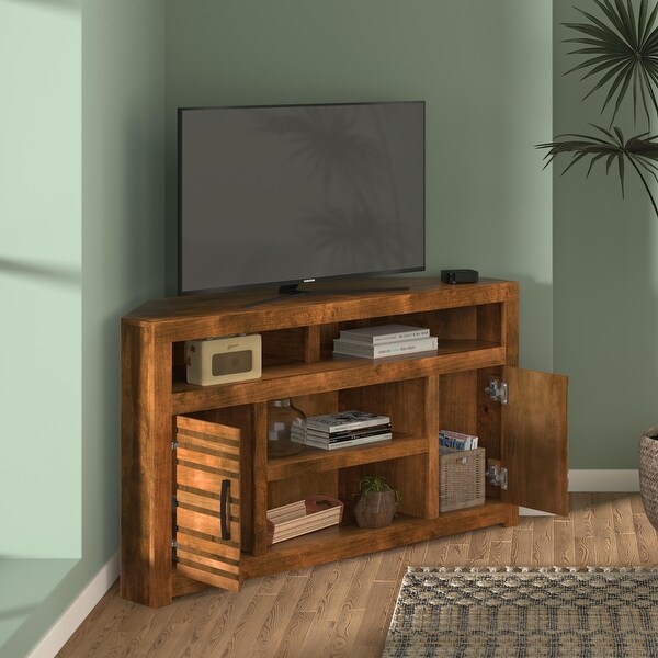 Bridgevine Home 52 inch Corner TV Stand Console for TVs up to 55 inches No Assembly Required Whiskey Finish On Sale Bed Bath Beyond 39286229