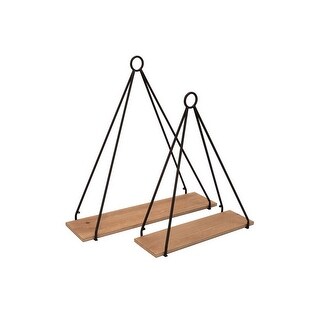 Metal Frame Triangular Wall Shelf with Ring Holder, Set of 2, Brown ...