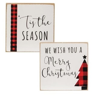 Tis the Season Buffalo Check Block 2 Asstd. - 4" high by 4" wide by 0.5 ...