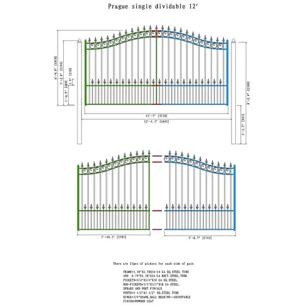 ALEKO Steel Single Sliding 12 ft Driveway Gate Prague Style with ...
