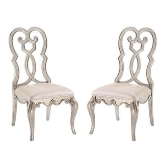 Set of 2 Velvet Upholstered Side Chairs in Ivory and Antique Champagne ...