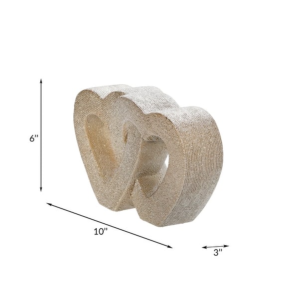 10" Ceramic Double Heart Sculpture Contemporary Rustic Champagne Gold ...