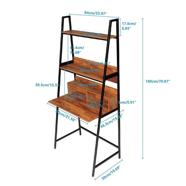 3-Tier Ladder Computer Desk with Bookshelf Writing Table Vintage Color ...