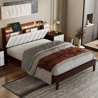 Full Size LED Bed Frame Platform Bed with USB Charging Station and ...