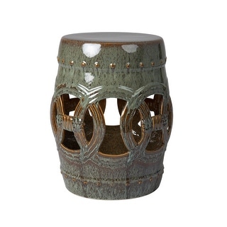 Large Medallion Ceramic Indoor/Outdoor Garden Stool/Table in Olive Jade ...