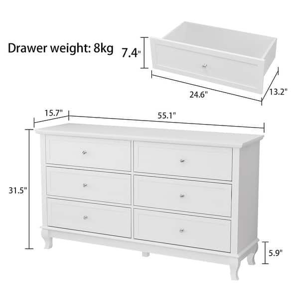 Dresser for Bedroom with Deep Drawers Wooden 6 Drawer Double Dresser ...