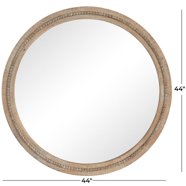 Contemporary Wood Distressed Wall Mirror with Beaded Detailing - Brown ...