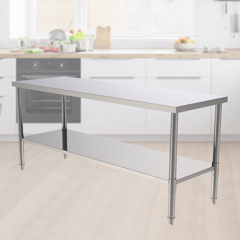 72" Stainless Steel Galvanized Commercial Kitchen Prep & Work Table - N ...