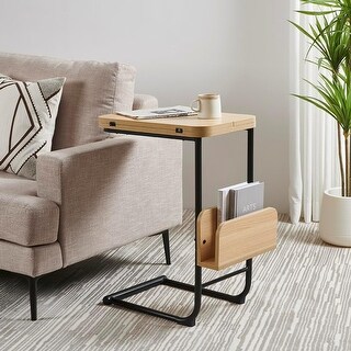 Foldable C-Shaped End Table with Expandable Tabletop, Ideal for Living ...