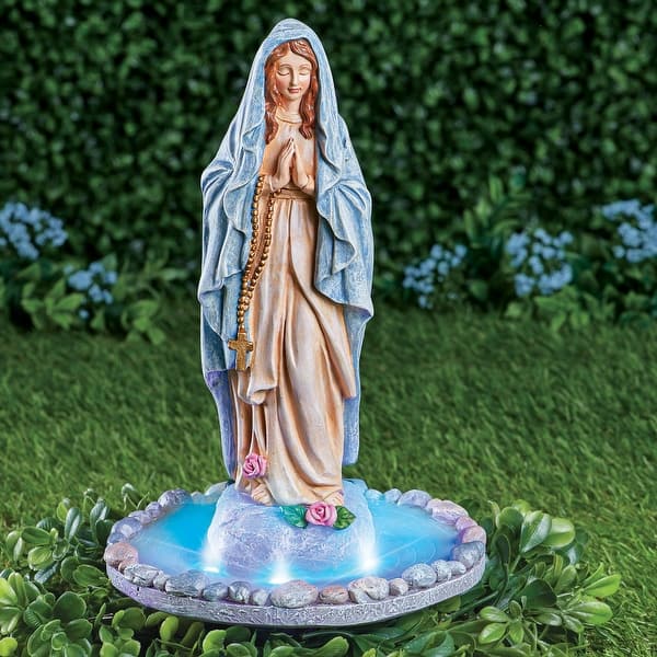 Solar Hand-Painted Blessed Virgin Mary Garden Statue - 13.500 x 9.000 x ...