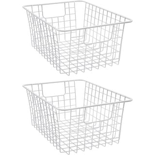Metal Wire Storage Baskets 2 Organizer Bins for Kitchen Pantry - Bed ...