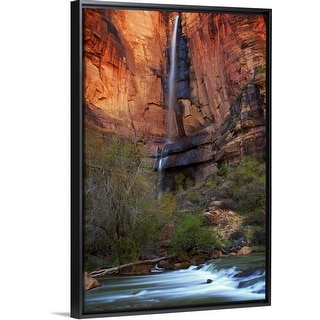 "Waterfall at Zion National Park" Black Float Frame Canvas Art - Bed ...