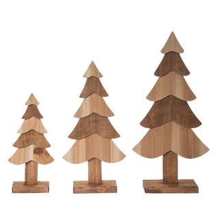 Transpac Wood 22.75 in. Brown Christmas Tree Set of 3 - Bed Bath ...