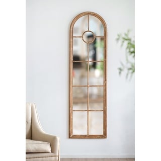 Elegant Half-Round Elongated Mirror with Decorative Window Look and ...