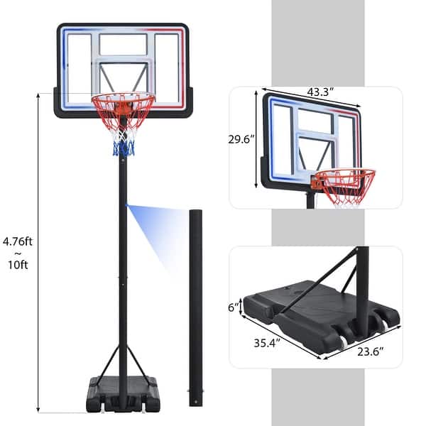 4.76-10ft Height Adjustment Portable Basketball Hoop Basketball System ...