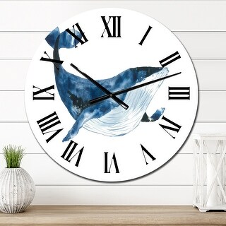 Designart 'Blue Sperm Whale On White VI' Nautical & Coastal wall clock ...