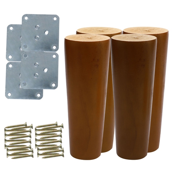 5 Wood Furniture Leg Chair Table Feet Round Leg Replacement Set of 4 Walnut Brown Height 12cm 5 Inch