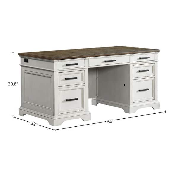 Drake Home Office 66" Wide Executive Desk, Rustic White & French Oak ...