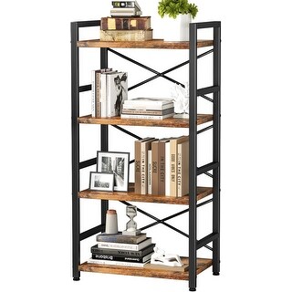 Bookshelf, 4 Tier Industrial Bookcase, Metal Small Bookcase,Brown - Bed ...