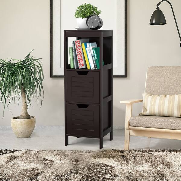 Costway Bathroom Wooden Floor Cabinet Multifunction Storage Rack Stand ...