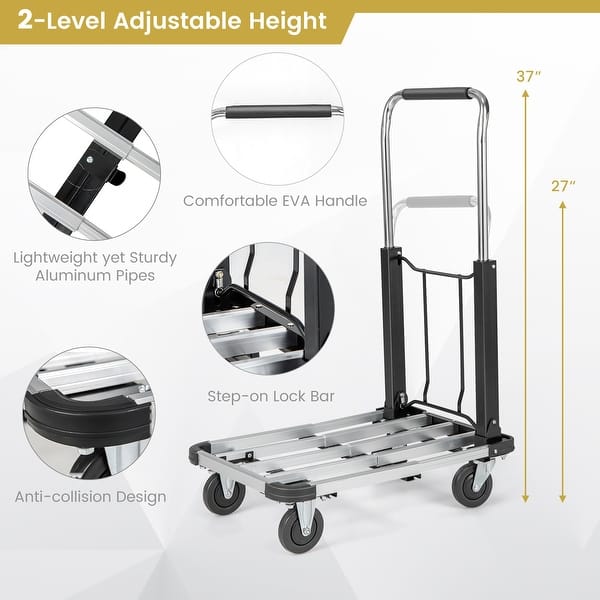 Folding Hand Truck Aluminum Utility Dolly Platform Cart with Extendable ...