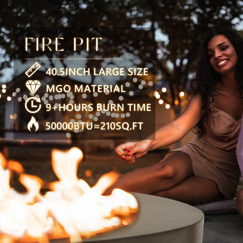 COSIEST Outdoor 41''Round Concrete Fire Pit Table with Wind Guard - On ...