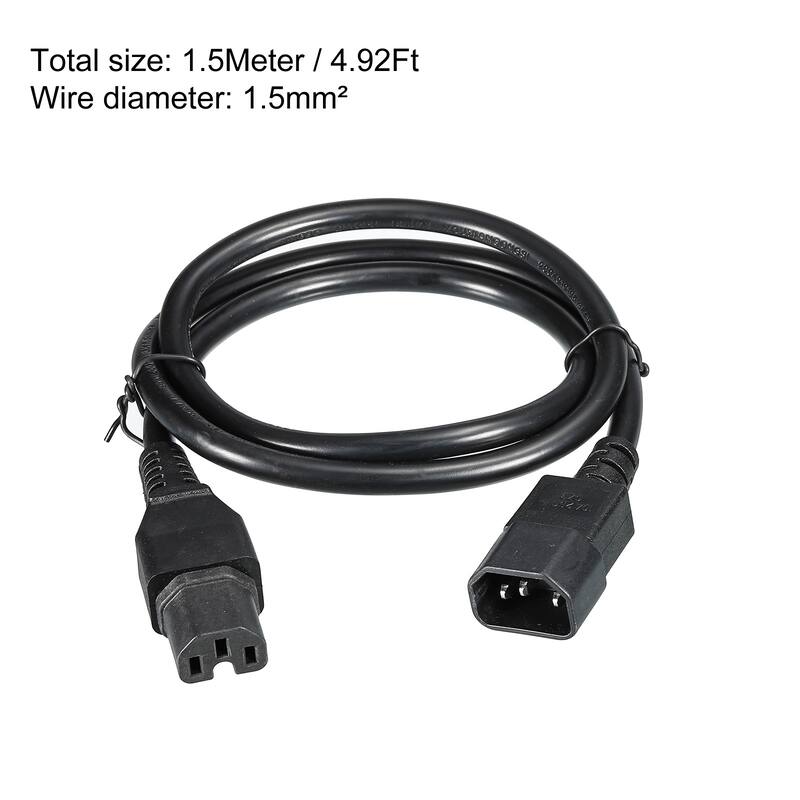 AC Power Cord 3 Prong C14 Male to C15 Female 1.5M PDU Extension Cable ...