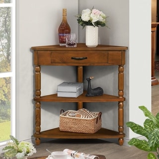 34 in. Triangle Wood End Table with 1-Drawer Corner Side Table 3 Tier ...