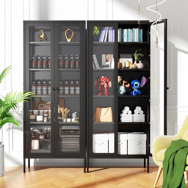 Tall metal cabinet with glass doors store
