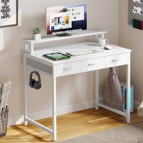Moasis Small Computer Desk with Fabric Drawers and Monitor Stand On Sale Bed Bath Beyond 41020825