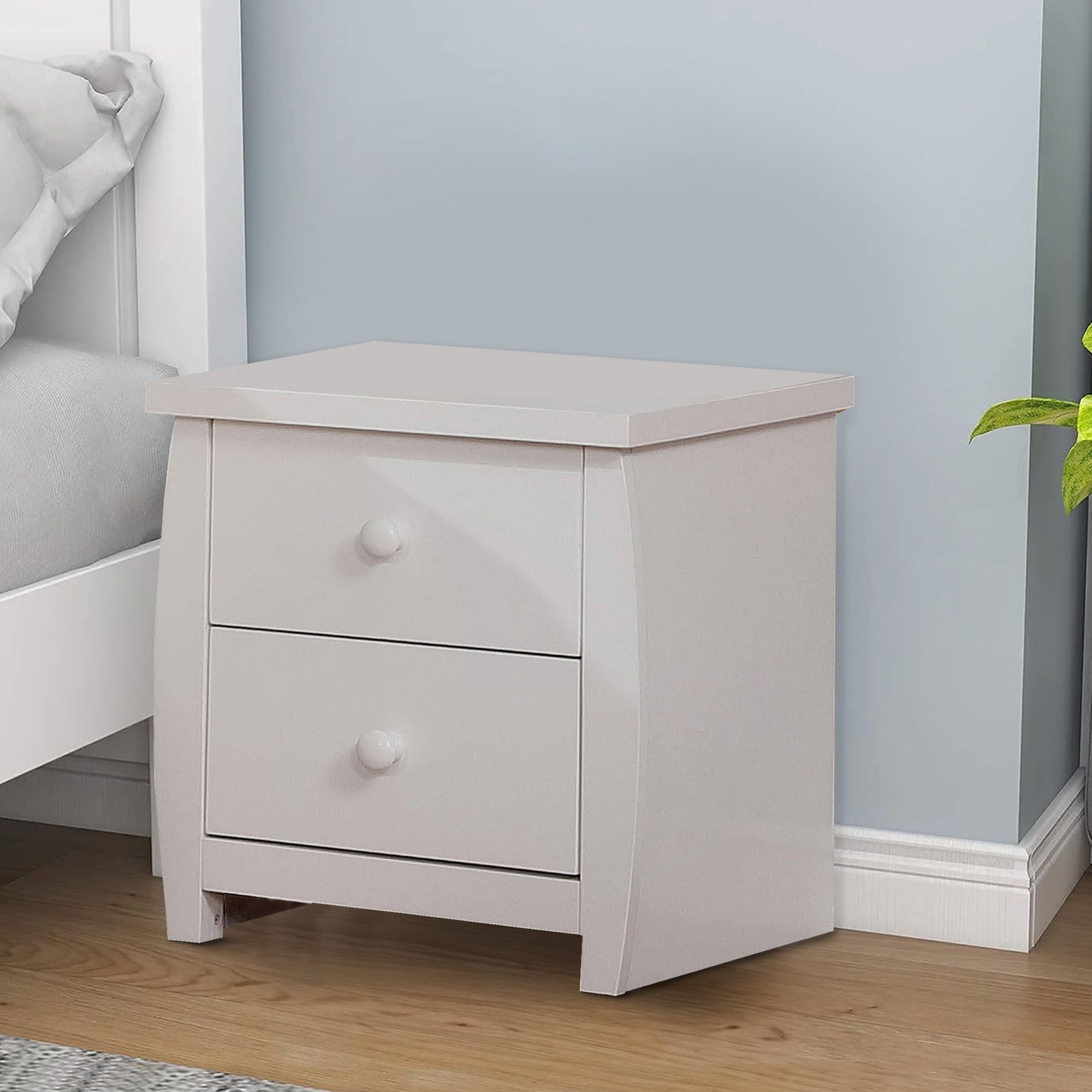 Wooden Nightstand with 2 Drawers and Curved Sides, White - On Sale ...