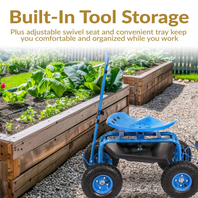 Rolling Garden Cart w/ Extendable Handle Pneumatic - Multiple Colors ...