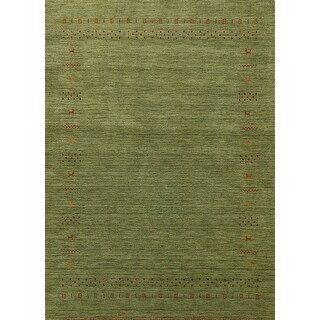 Tribal Gabbeh Green Area Rug Hand-knotted Contemporary Wool Carpet - 5 ...