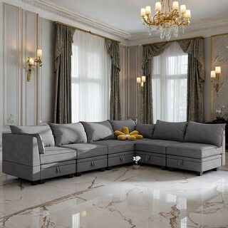 U-Shape Modular Sectional Sofa Sofa Bed with Reversible Chaise and Storage Seat for Living Room ...