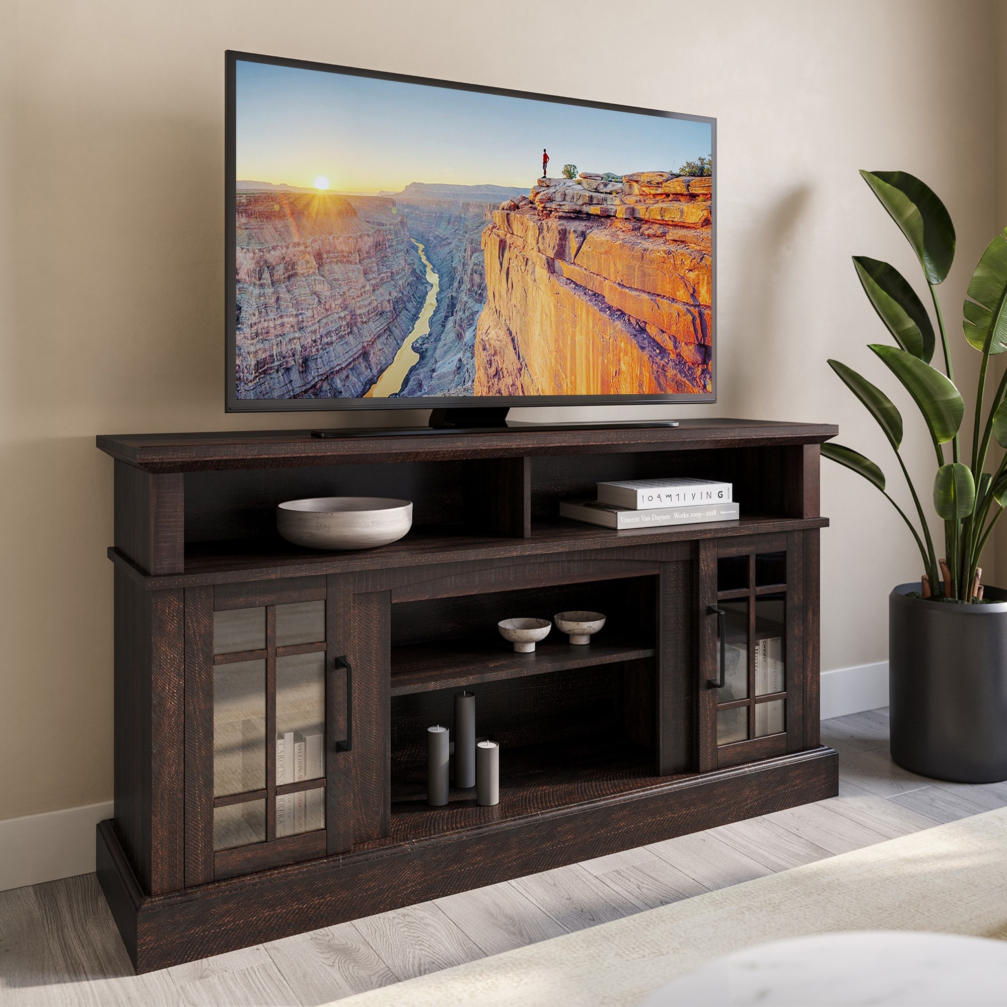 BELLEZE 58" TV Stand Media Console Table Living Room Storage, Espresso ...