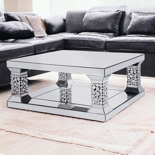 HomeRoots 40" Silver Glass Square Mirrored Coffee Table With Shelf - 40 ...