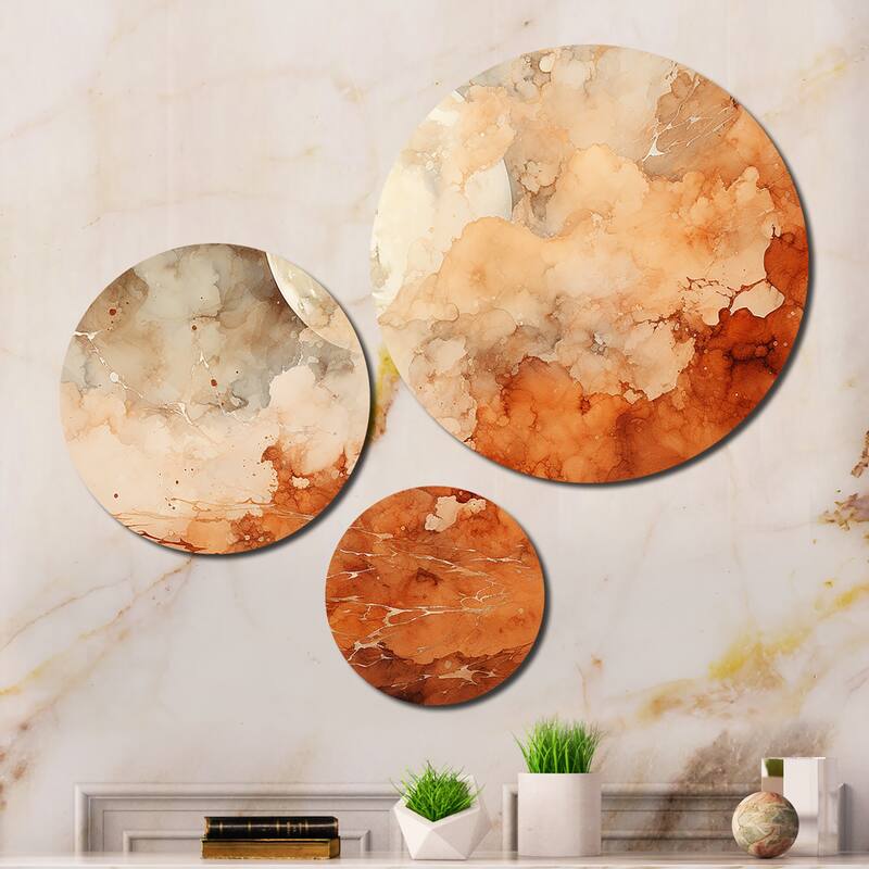 Designart "Brown Abstract Space Planet" Space Planet Metal Wall Art Set ...