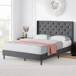Upholstered Platform Bed with Diamond Tufted Headboard - Bed Bath ...