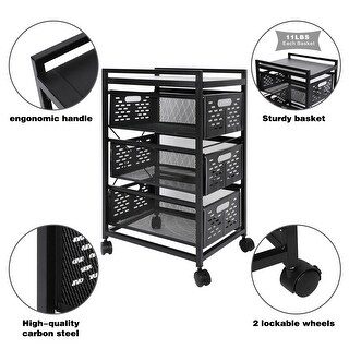 Filing Cabinet With 3 Drawers & Wheel Lock Storage Drawer Cart - Bed ...