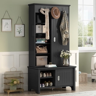 Hall Tree with Shoe Bench, Coat Rack ,Shoe Storage ,Storage Shelves and ...